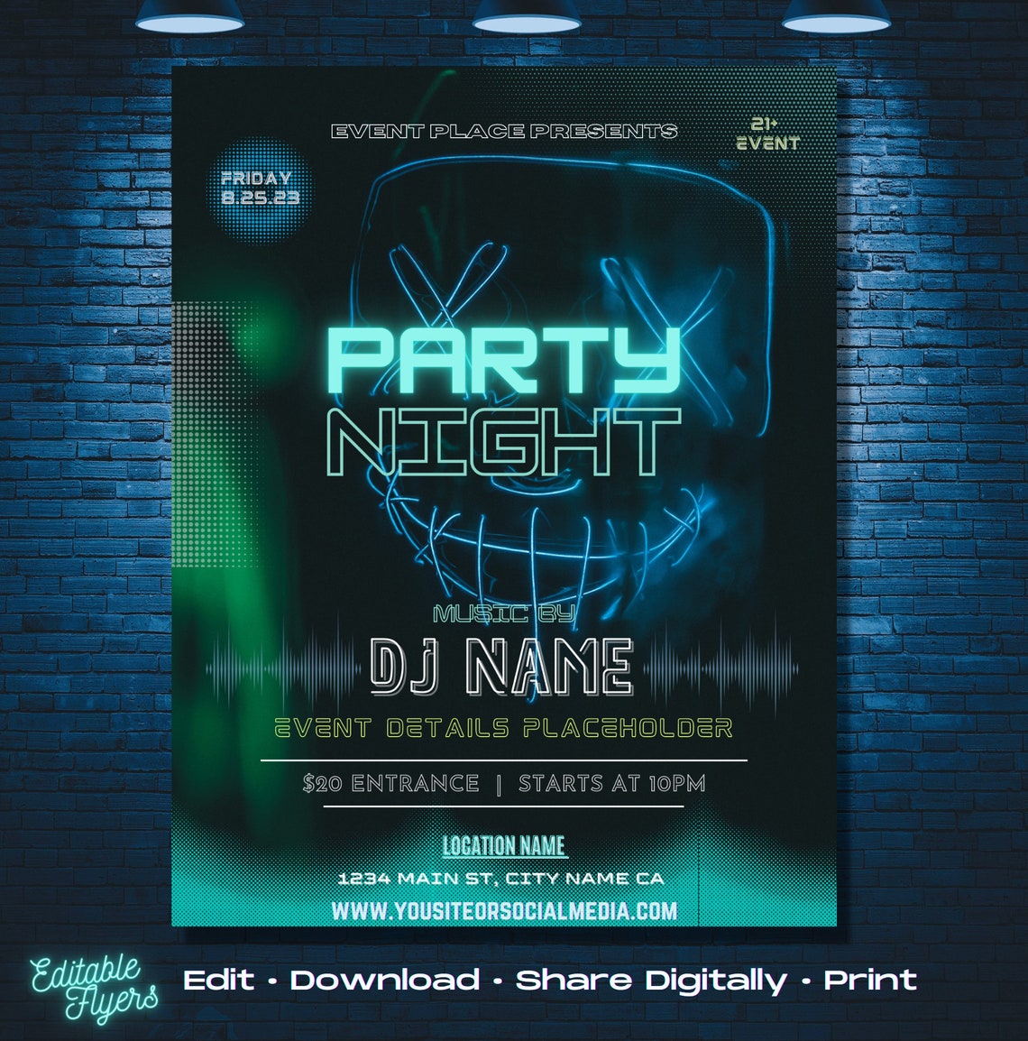 Editable Party Flyer Template - DJ Flyer, Club Flyer, Rave Flyer - Edit ...