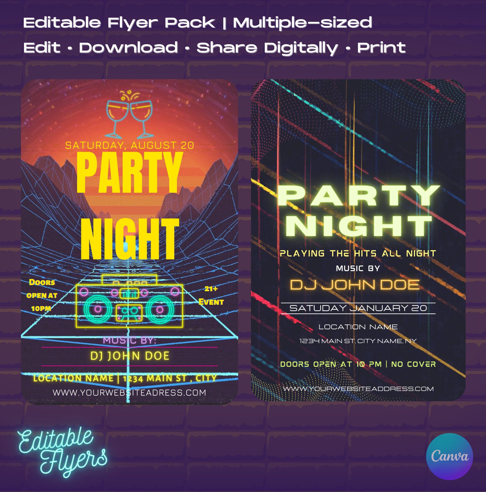 Editable Party Flyer, Customizable, DJ Post, 2-pack, Club Flyer ...