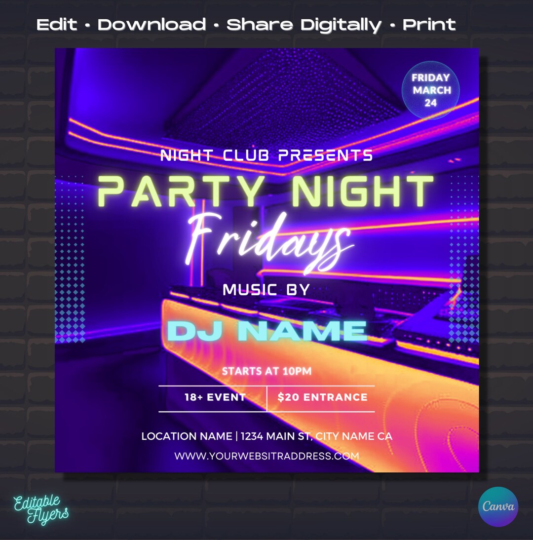 EDITABLE Party Flyer, Club Flyer Template, Night Club, DJ Flyer, DIY ...