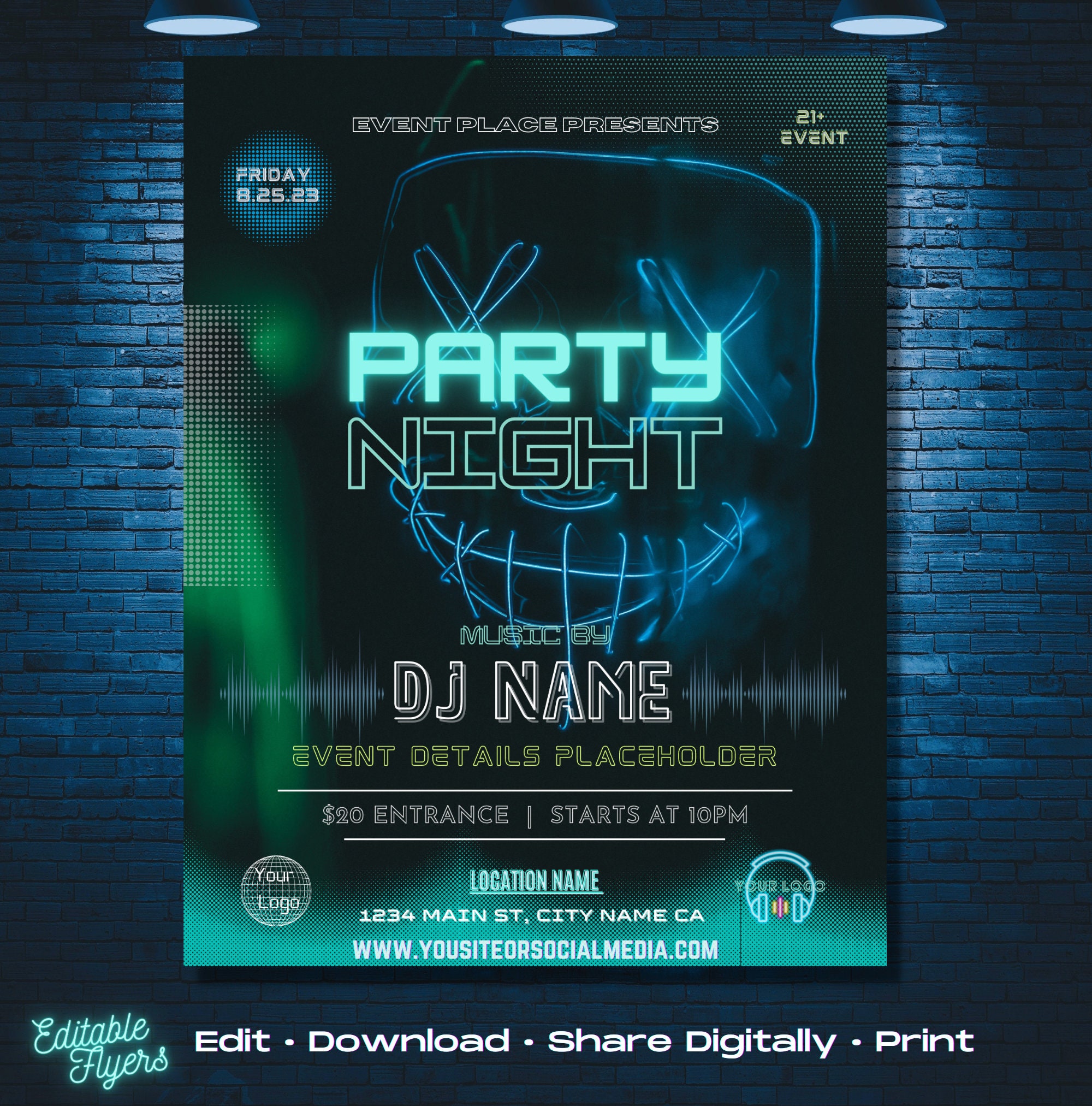 Editable Party Flyer Template - DJ Flyer, Club Flyer, Rave Flyer - Edit ...
