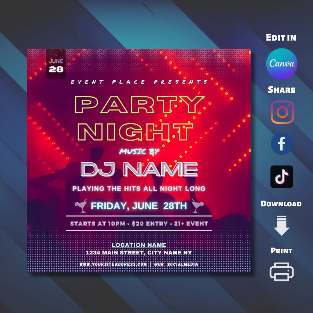 Editable Party Flyer Template, DJ Flyer, Club Flyer, Music Event Flyer ...