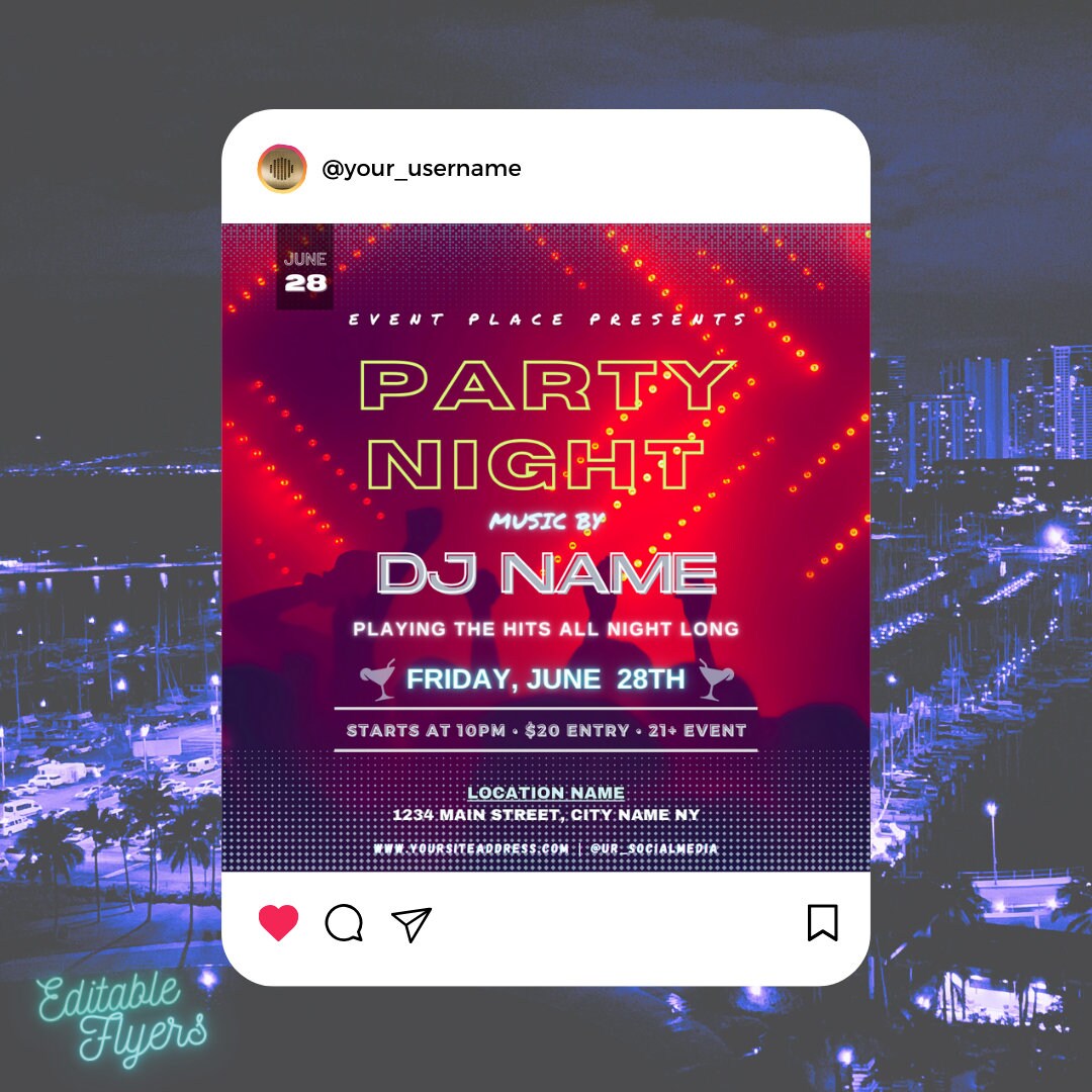 Editable Party Flyer Template, DJ Flyer, Club Flyer, Music Event Flyer ...