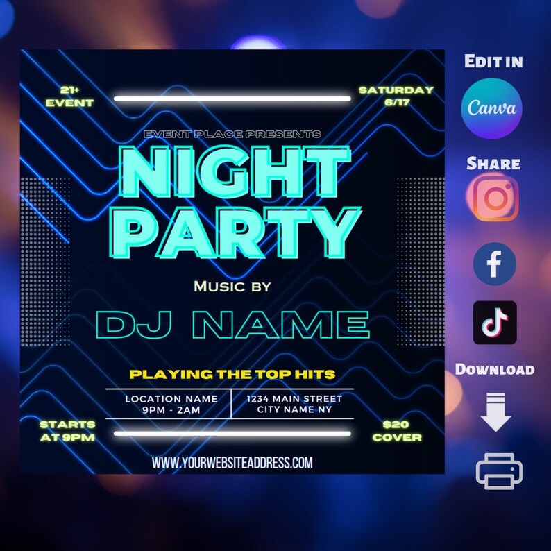 Editable Flyer Template for Party Events - Club Flyer, DJ Flyer - Edit ...