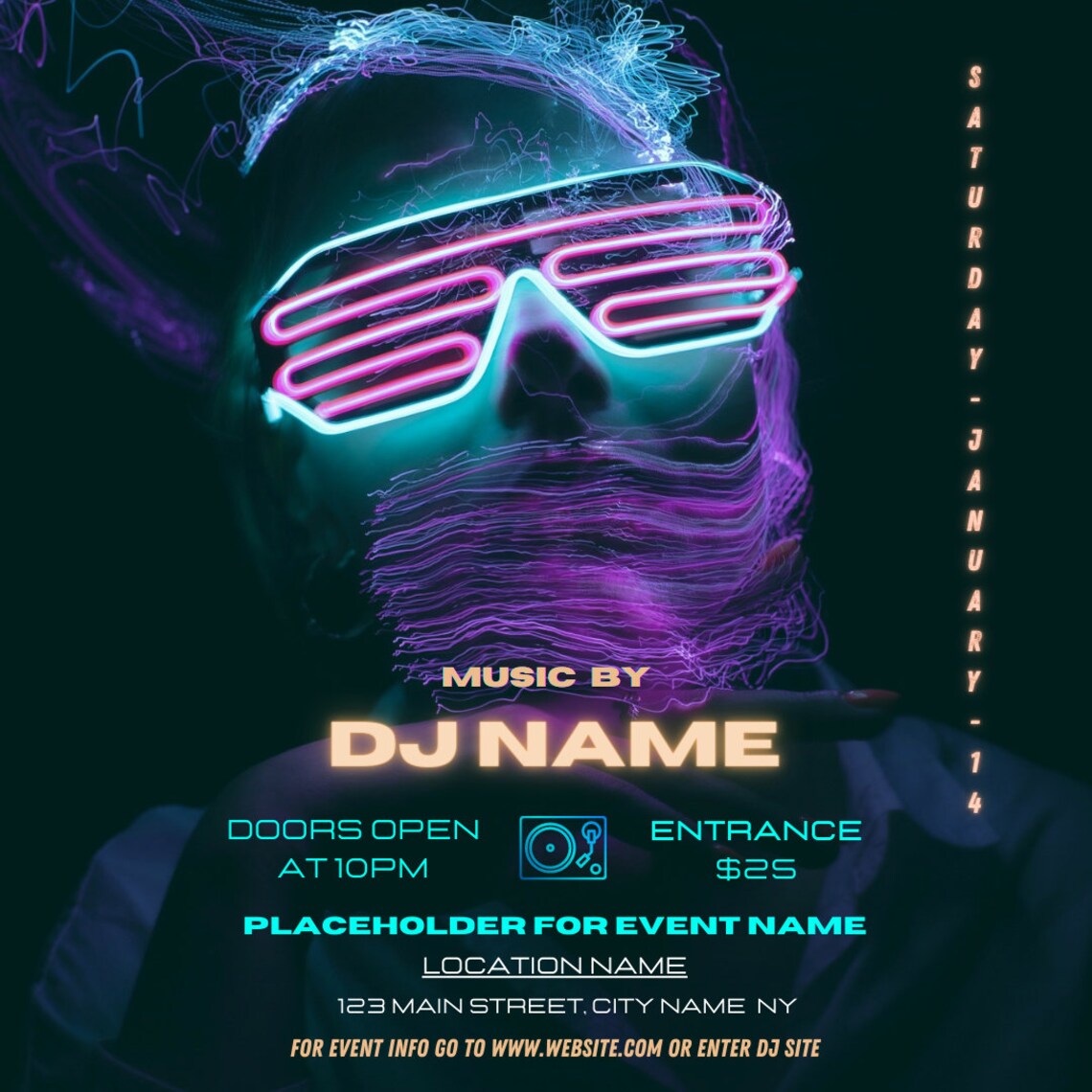 Editable Party Flyer Template, DJ Flyer, Nighctlub Flyer, Rave Party ...