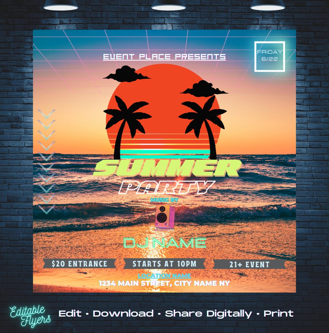 Editable Party Flyer Template - Summer Party, Pool Party, Club Flyer ...