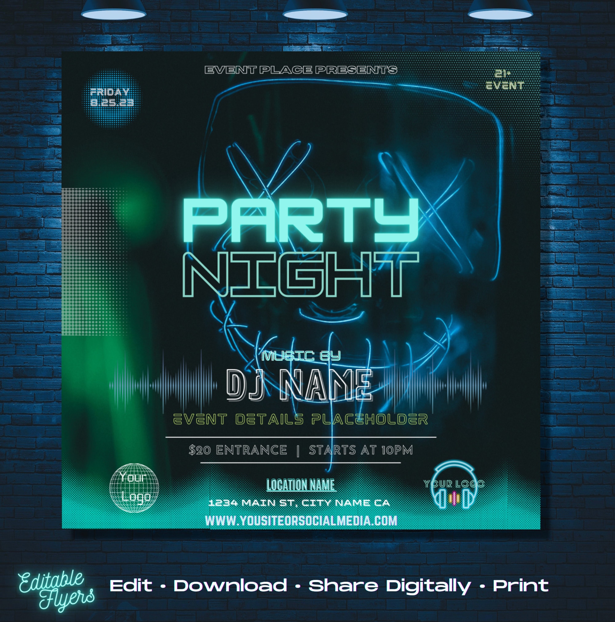 Editable Party Flyer Template - DJ Flyer, Club Flyer, Rave Flyer - Edit ...