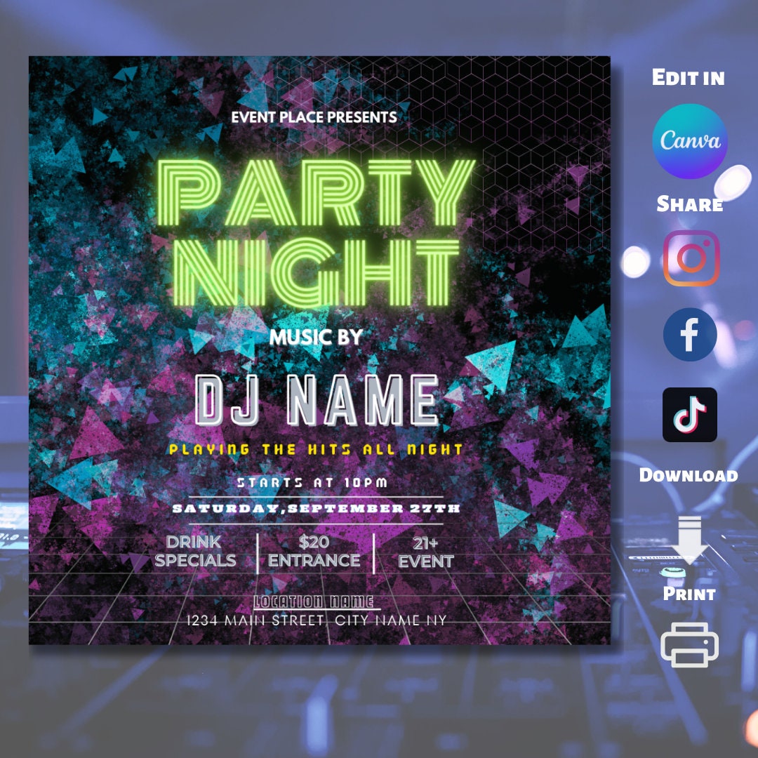 Editable Party Flyer Template - DJ Flyer, Party Event Flyer, Club Flyer ...