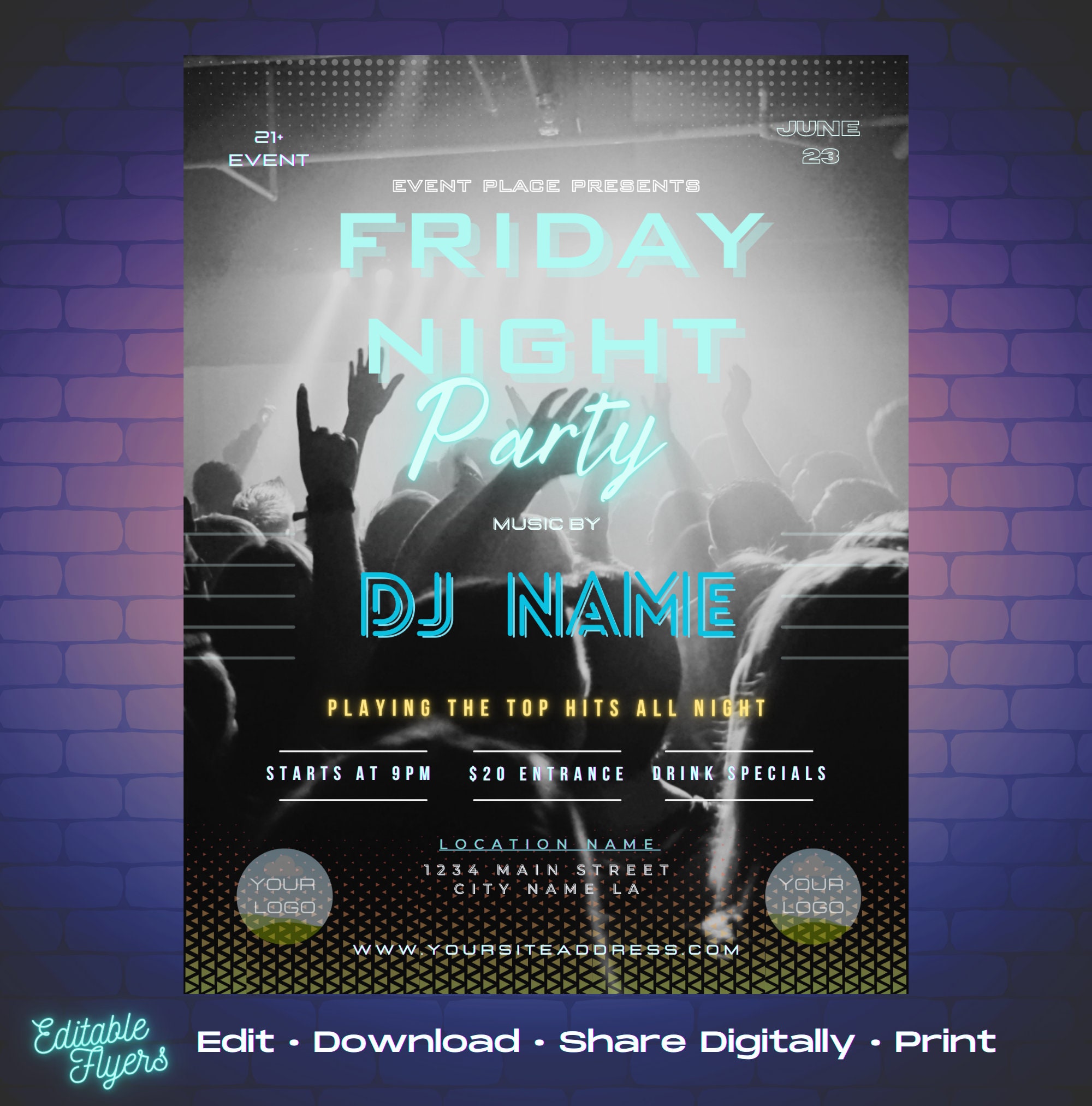 Editable Flyer Template for Party Events - DJ Flyer, Club Flyer - Print ...