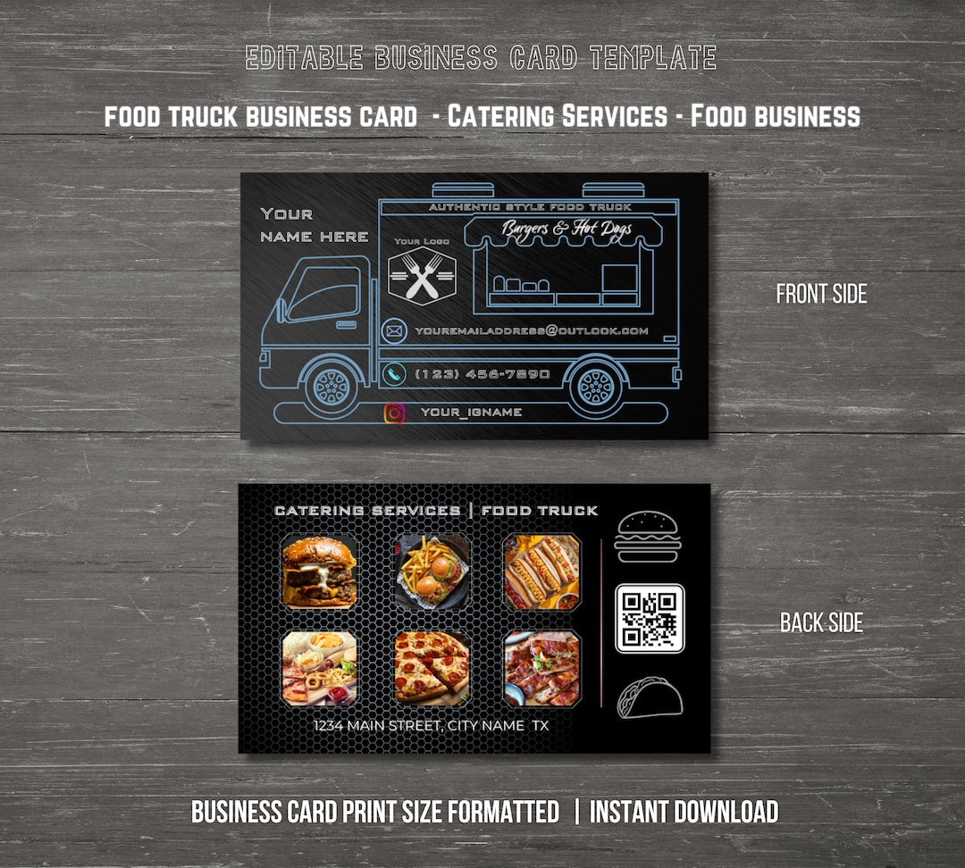 Editable Business Card for Food Truck or Catering - Edit in Canva ...