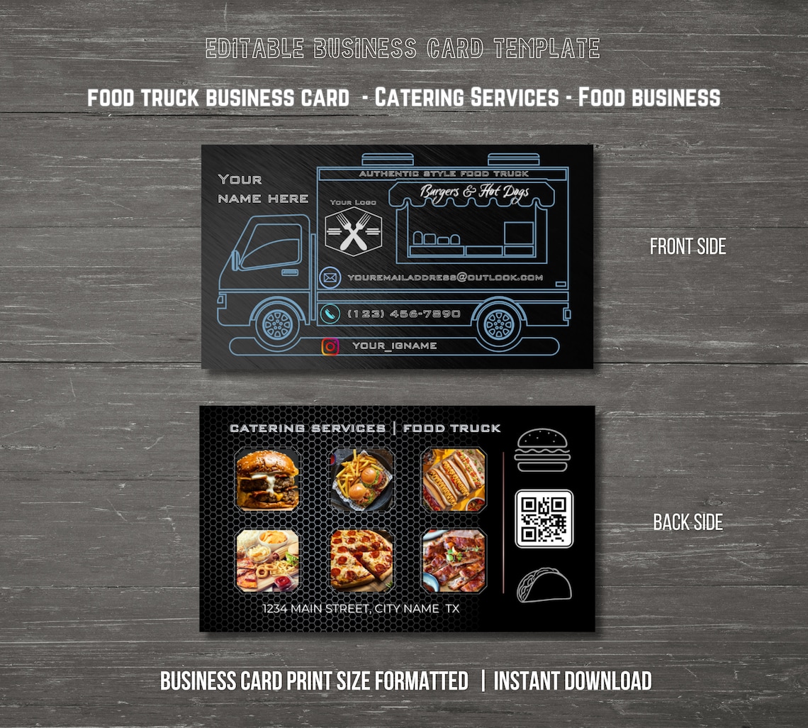 Editable Business Card for Food Truck or Catering - Edit in Canva ...