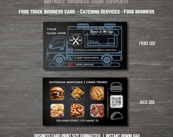 Food Truck Business Cards With QR Code, Food Cart Shape Business Cards ...