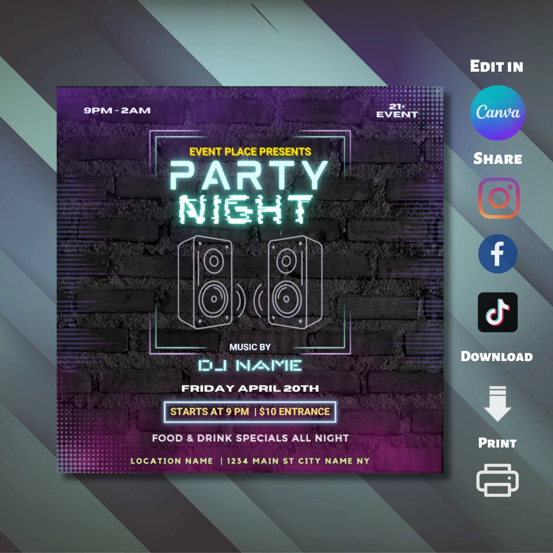 Editable Party Flyer, Bundle Pack, DJ Flyer, Party Event Flyer, Social ...