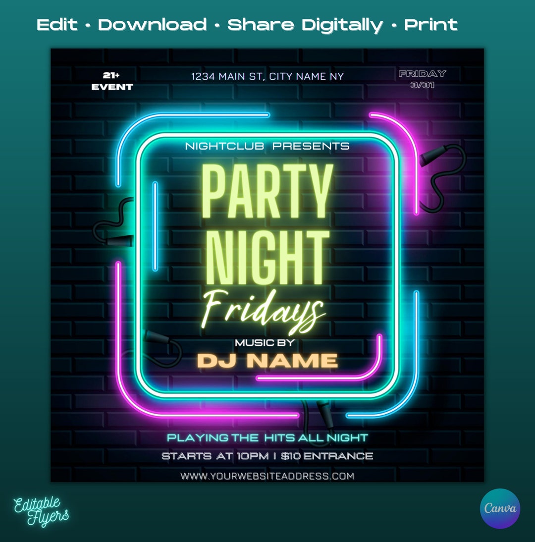 EDITABLE Party Flyer Template Club Flyer DJ Flyer Party - Etsy