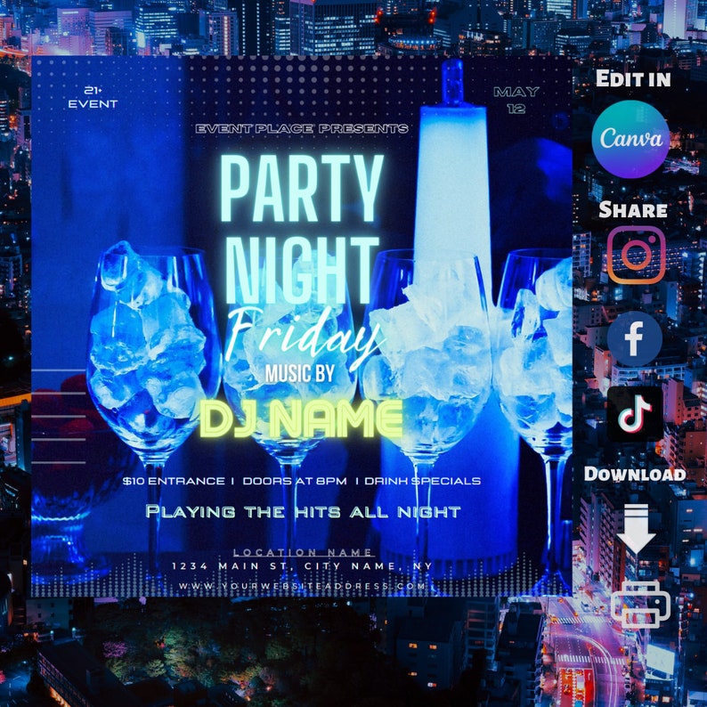 Editable Party Flyer Template - DJ Flyer, Party Flyer, Club Flyer ...
