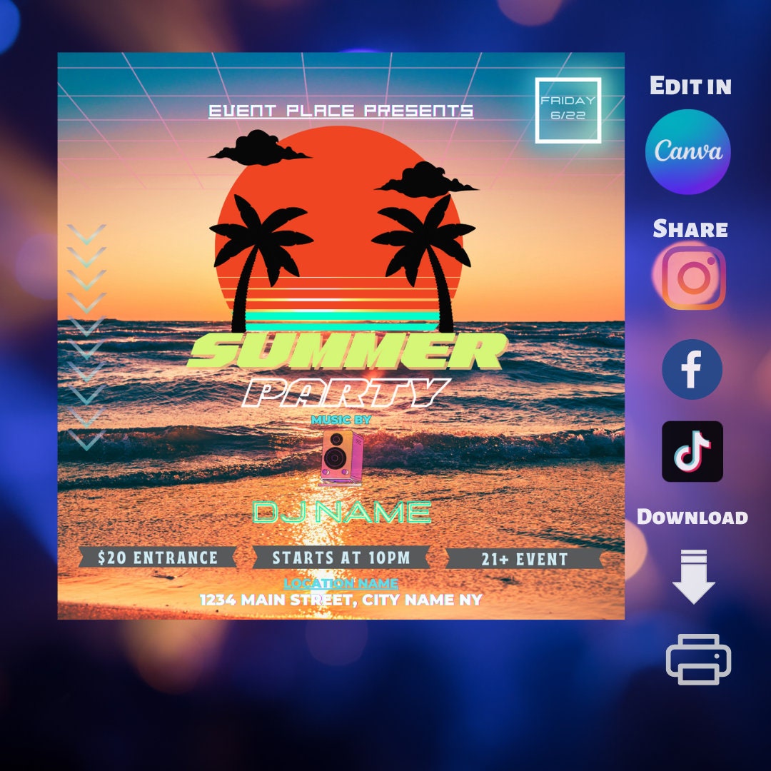 Editable Party Flyer Template - Summer Party, Pool Party, Club Flyer ...