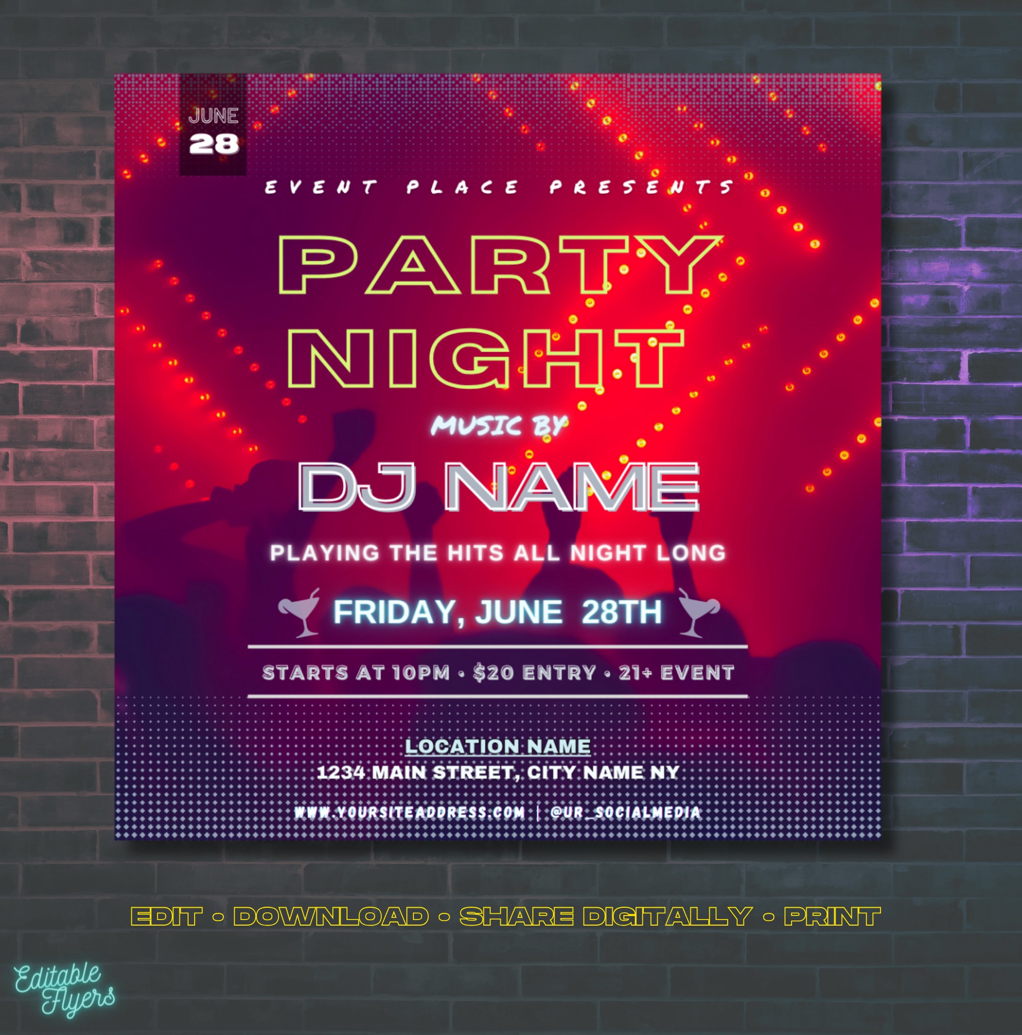 Editable Party Flyer Template, DJ Flyer, Club Flyer, Music Event Flyer ...