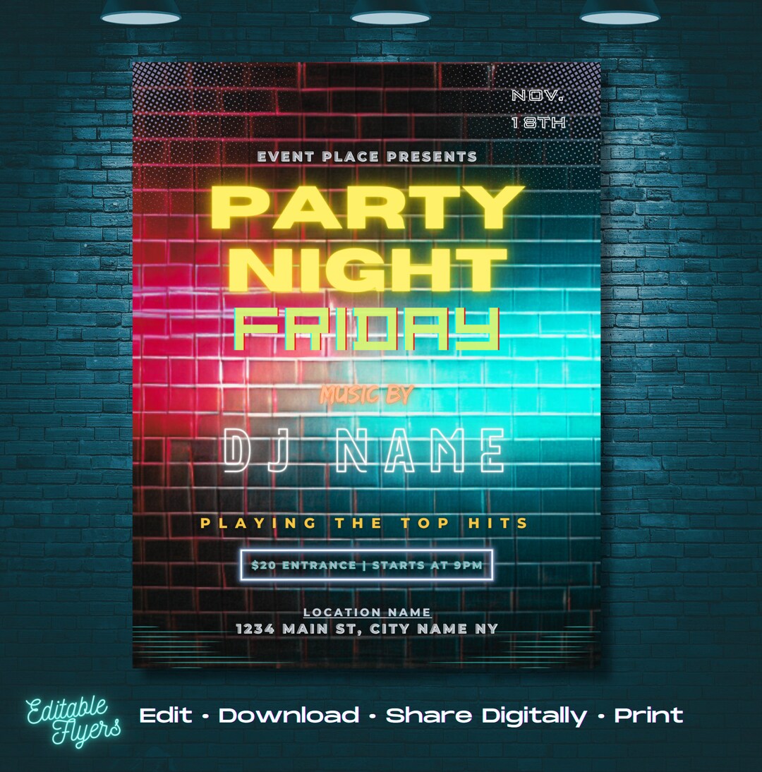 Editable Party Flyer Template, DJ Flyer, Nighctlub Flyer, Rave Party ...