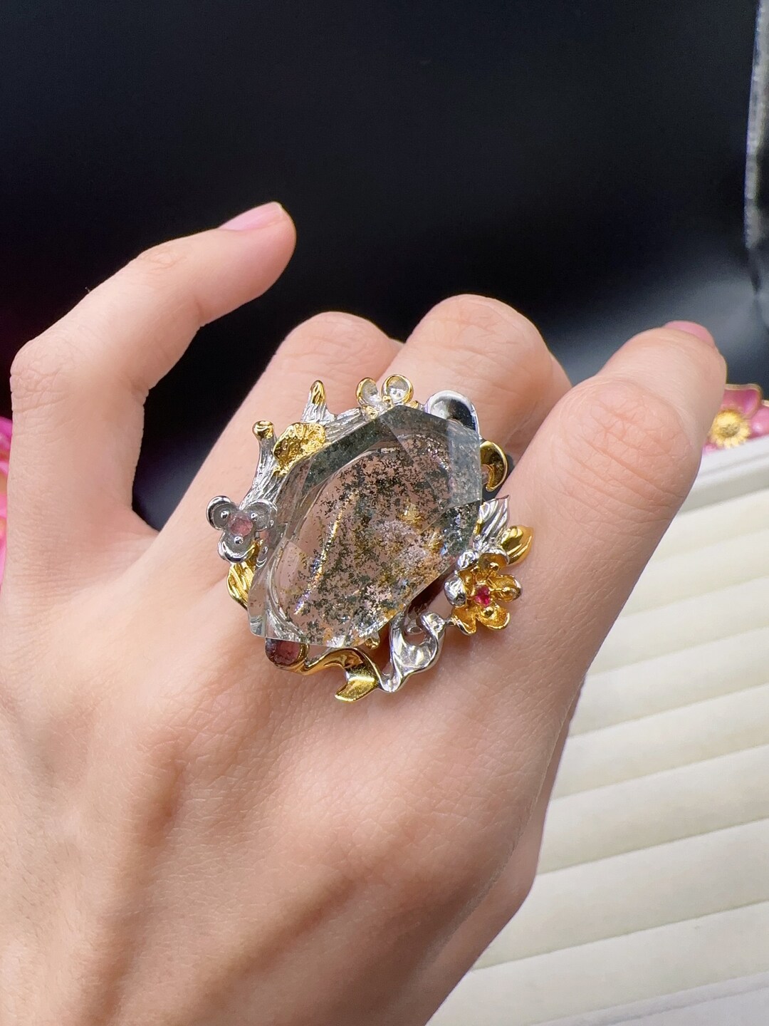 Green Phantom Quartz Ring, Natural Green Phantom Quartz, Facet Phantom ...