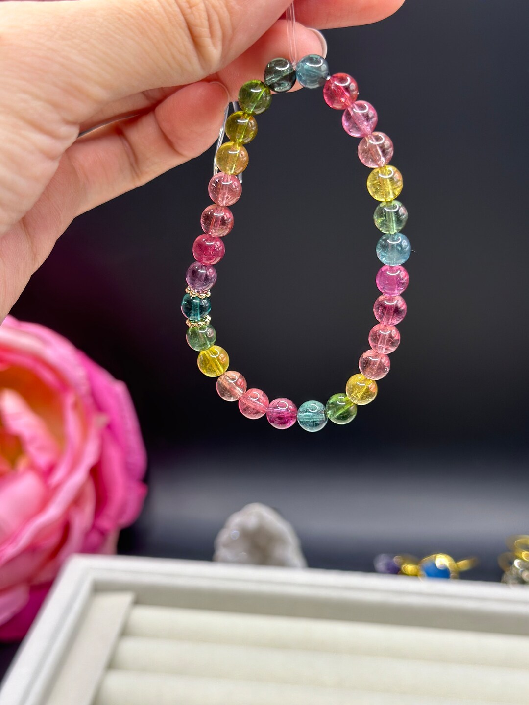 Natural Rainbow Color Tourmaline, Beaded Tourmaline Bracelet, 6mm ...