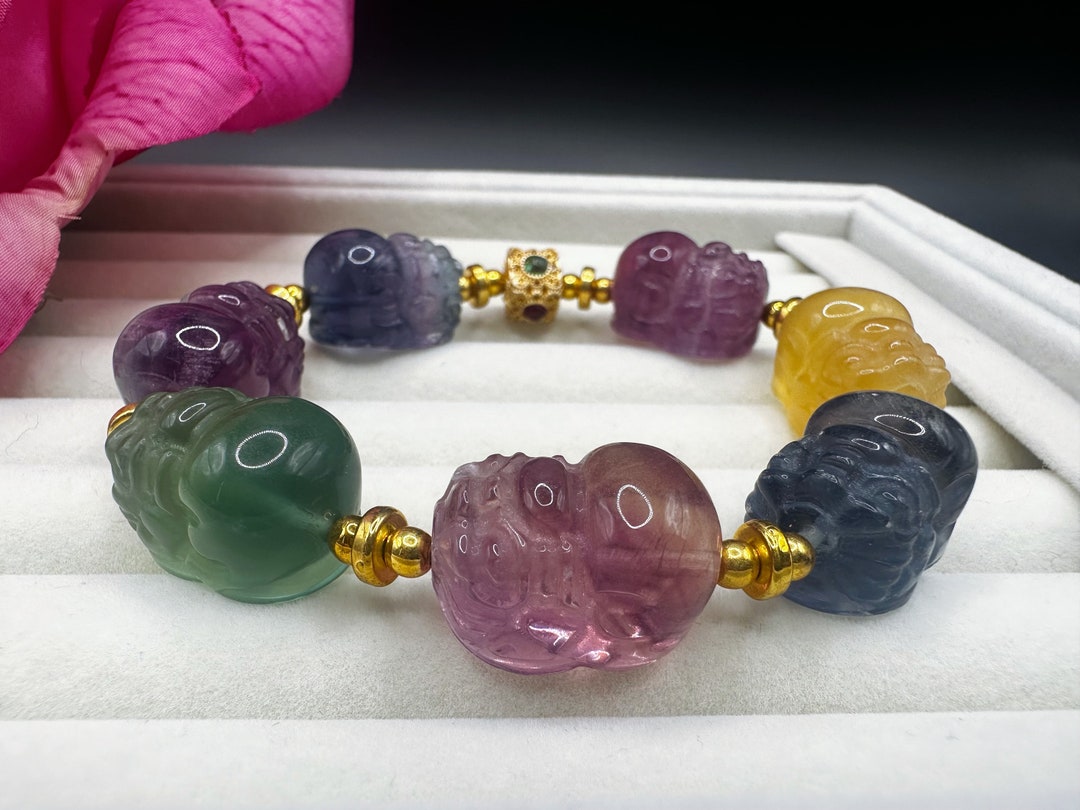 Hand Carved Flourite Pixiu Bracelet: Watermelon Gemstone - Etsy