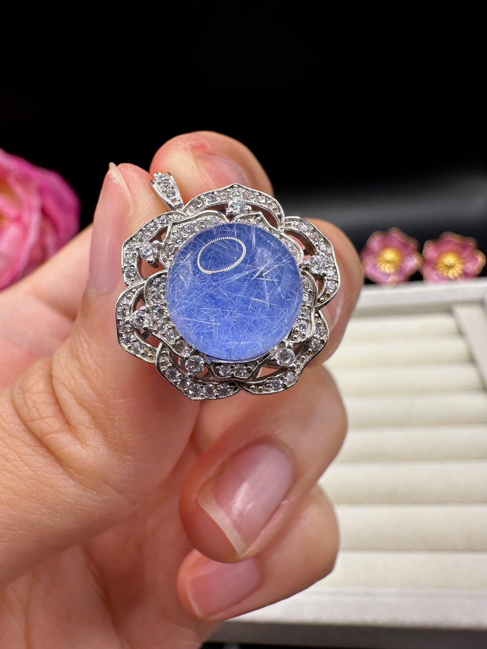 Natural Blue Dumortierite Ring/ Pendant, 925 Sterling Silver. - Etsy