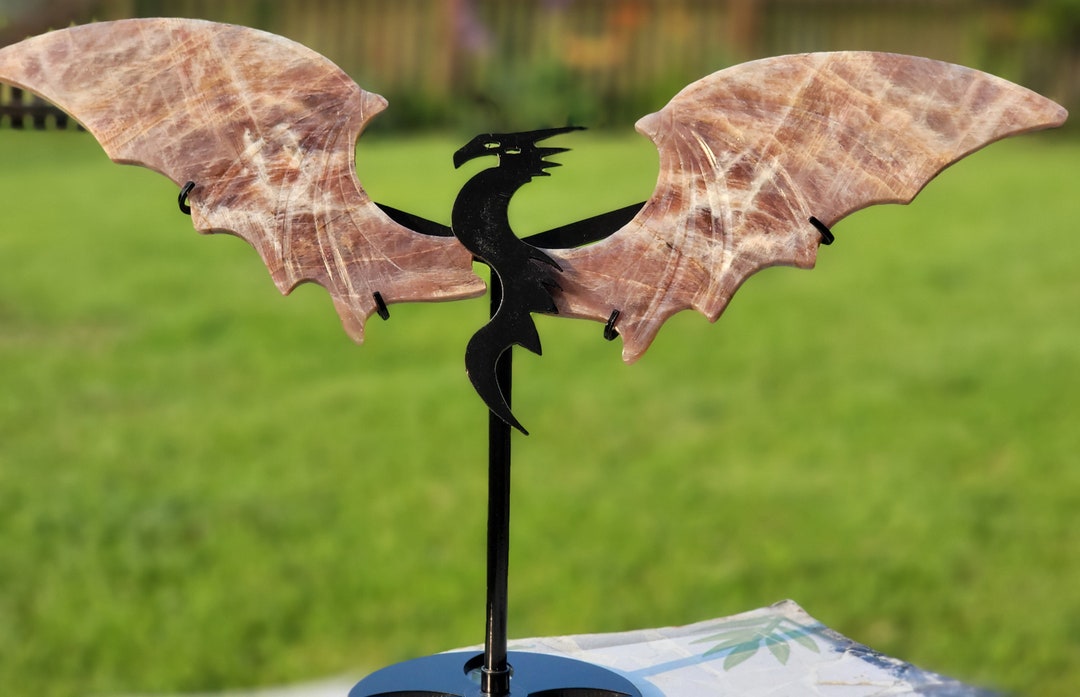 Flashy Peach Moonstone With Sunstone Crystal Dragon Wings - Etsy