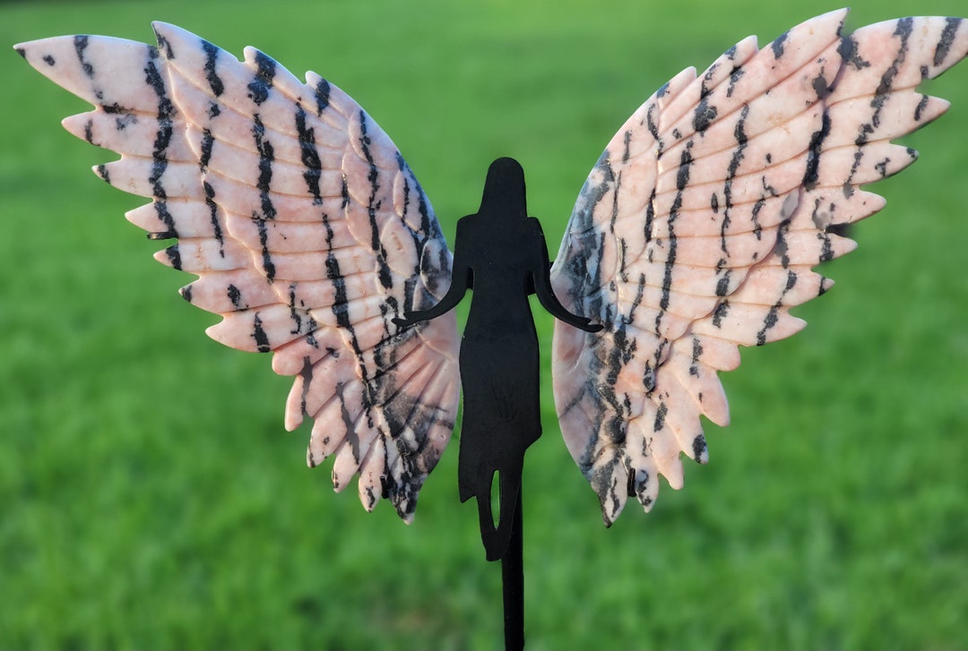 Pink Zebra Jasper Crystal Angel / Fairy Double Wings - Etsy