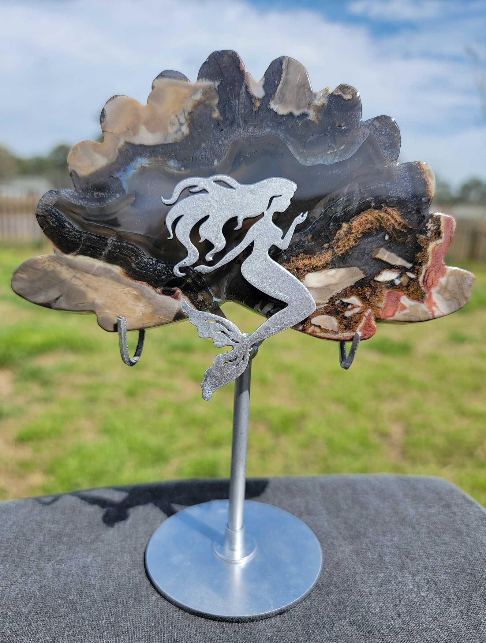 Volcano Agate Crystal Shell on Mermaid Stand - Etsy