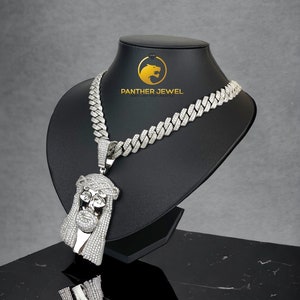 Iced Out 14mm Miami Cuban Chain Hip-hop Style Chain, Jesus Pendant ...