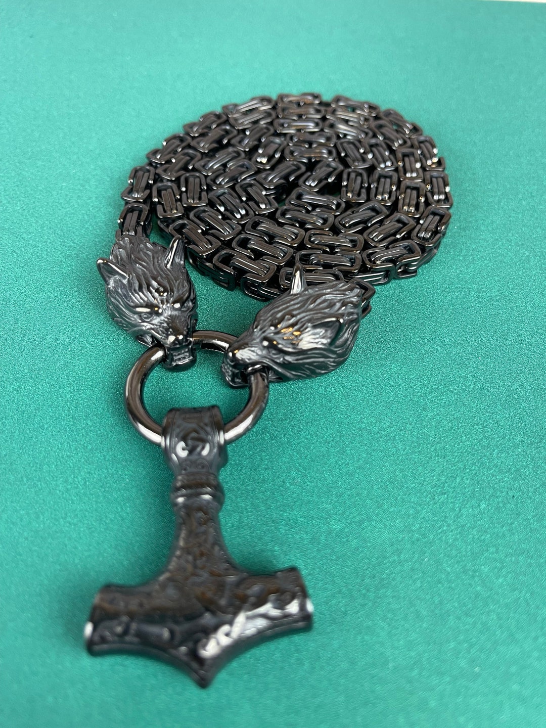 Men Stainless Steel Wolf Head Norse North Viking Amulet Thor Mjolnir ...