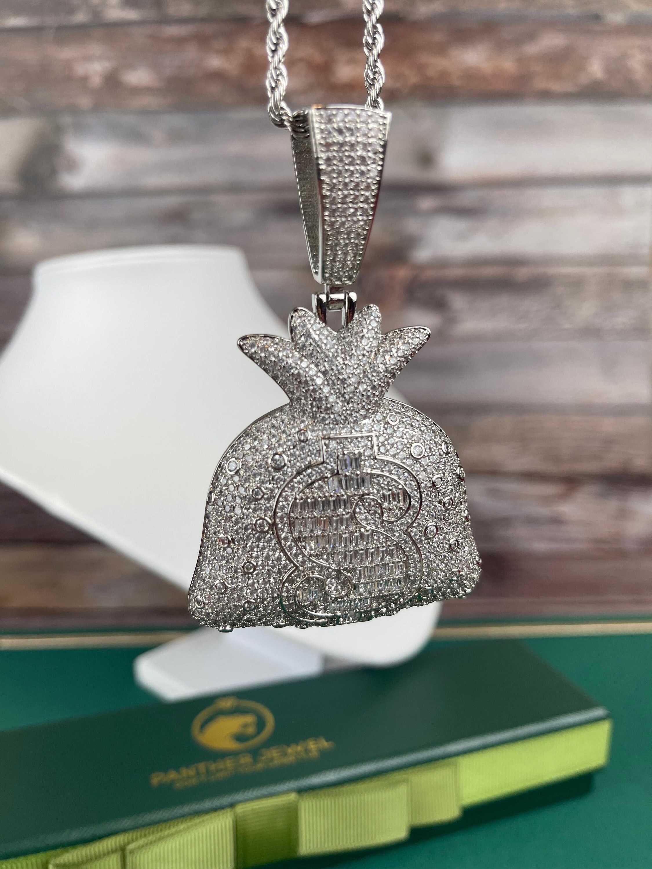 Money Bag Bling Pendant Fully Iced Out Cubic Zirconia Silver - Etsy