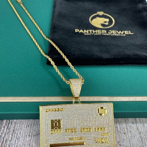 Fully Iced Out Credit Card 14k Gold Plated Pendant Bling Hip Hop Style ...