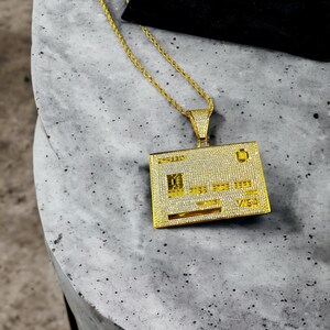 Fully Iced Out Credit Card 14k Gold Plated Pendant Bling Hip Hop Style ...