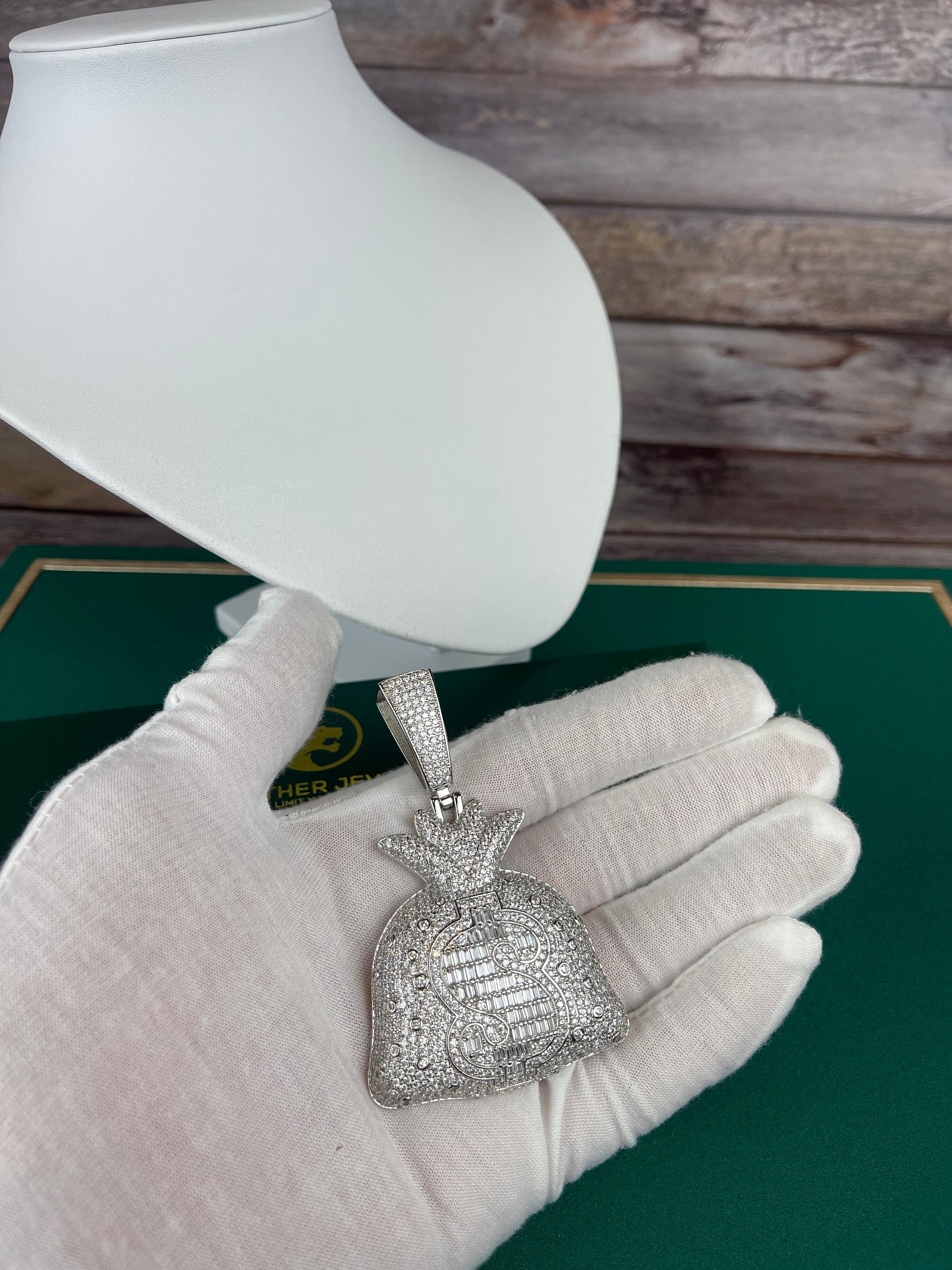 Money Bag Bling Pendant Fully Iced Out Cubic Zirconia Silver - Etsy