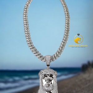 Iced Out 14mm Miami Cuban Chain Hip-hop Style Chain, Jesus Pendant ...