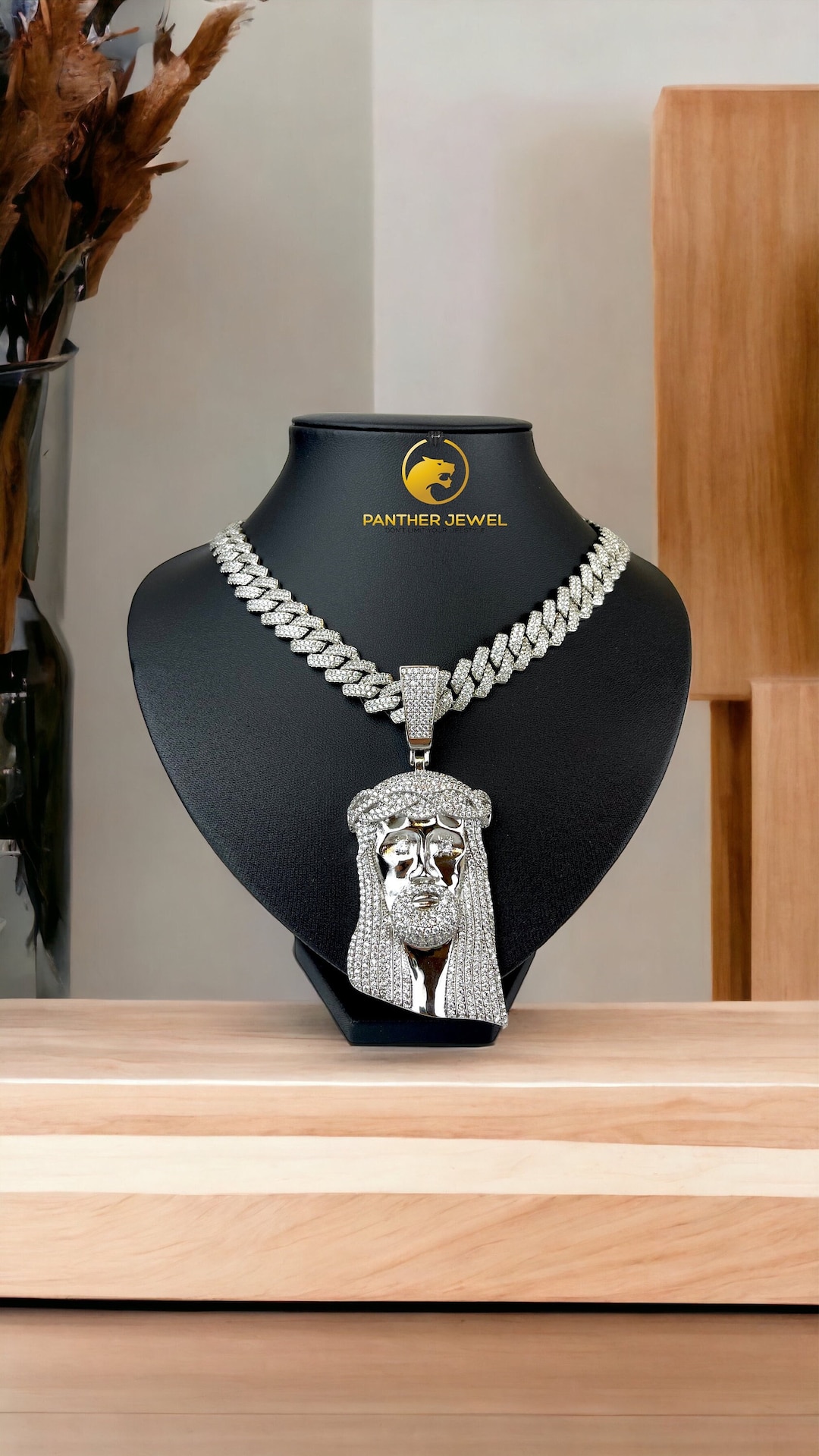 Iced Out 14mm Miami Cuban Chain Hip-hop Style Chain, Jesus Pendant ...