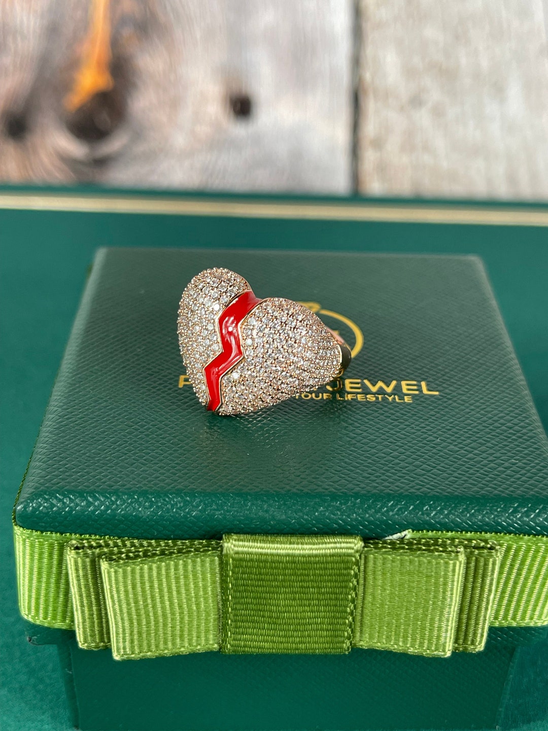 Broken Heart Iced Out Rose Gold Plated Ring Men Hiphop Bling Ring US 7 ...