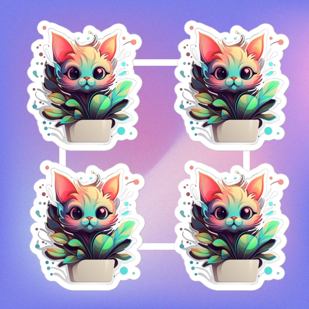 Cute Cat in Plant Sticker Pack | Cat Stickers | Plant Stickers | Cute ...