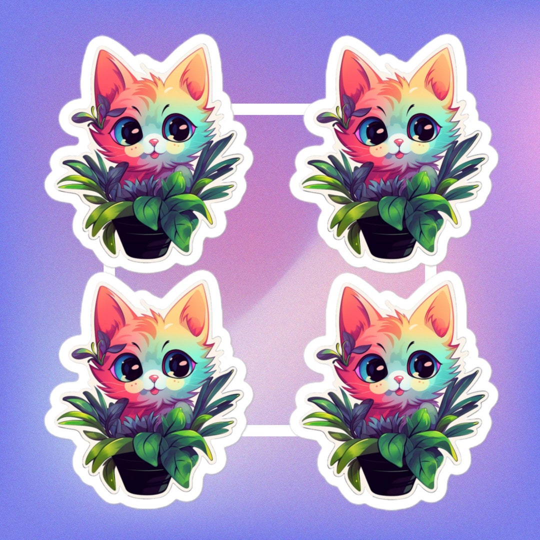 Cute Cat in Plant Sticker Pack Cat Stickers Plant Stickers Cute ...