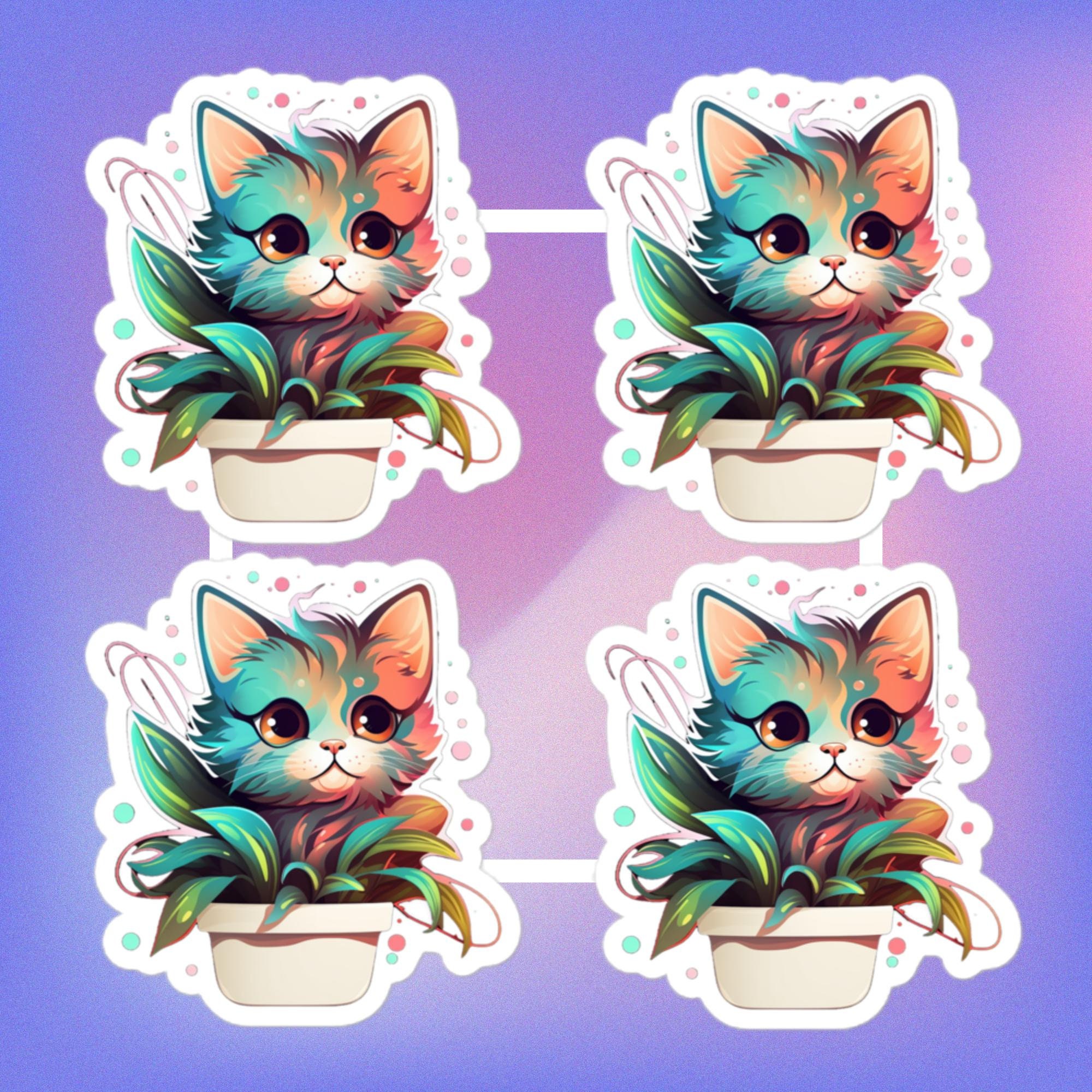 Cute Cat in Plant Sticker Pack Cat Stickers Plant Stickers - Etsy