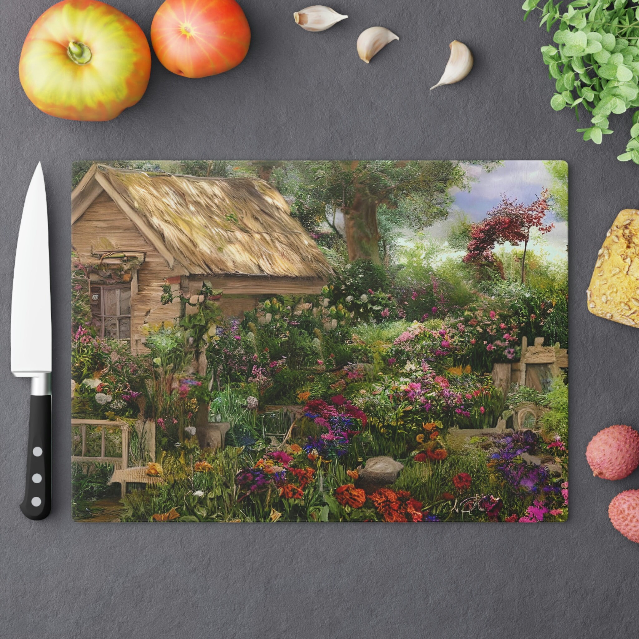 Cottage Cutting Board | Cottagecore Cutting Board | Decorative Tempered ...