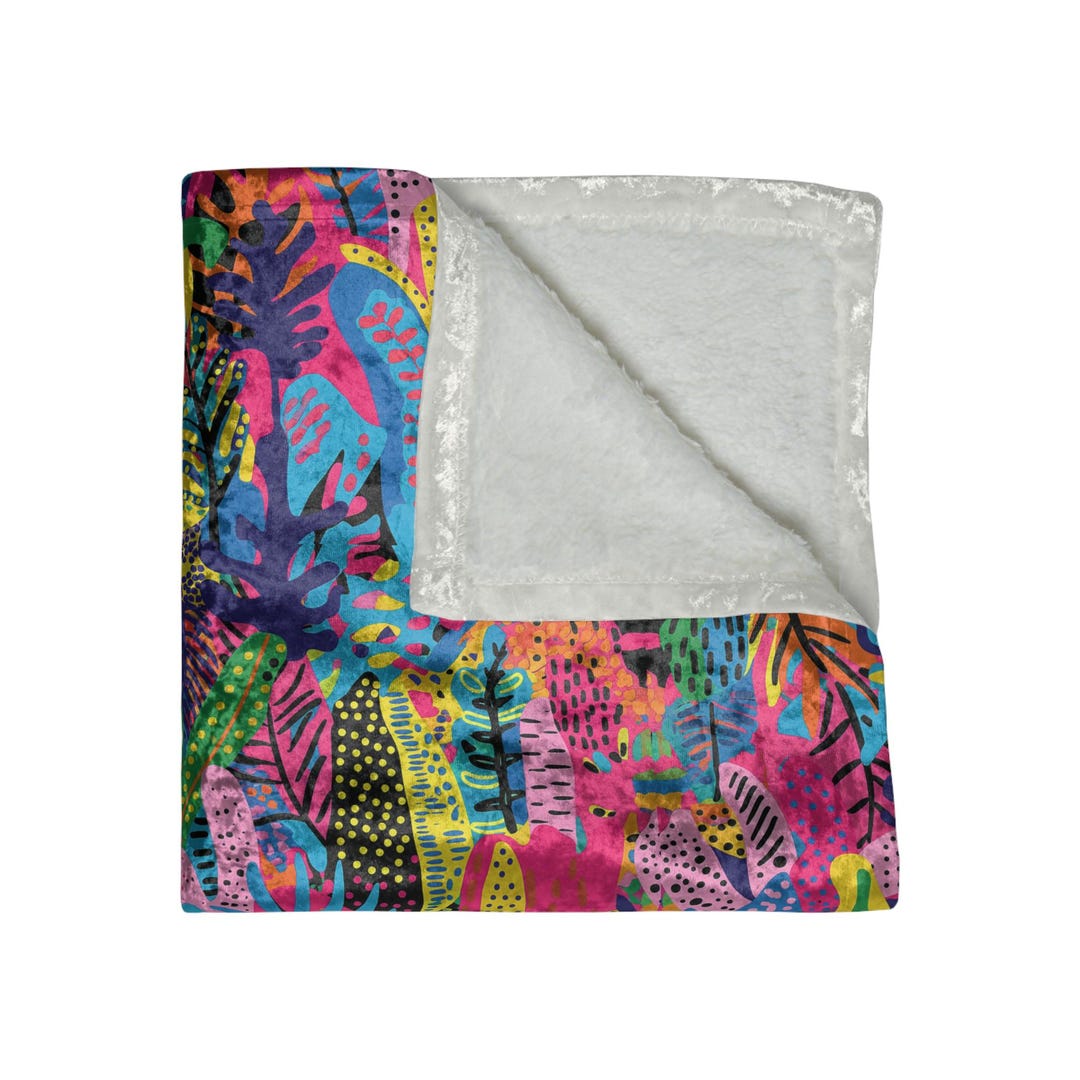 Maximalist Decor Pop Art Jungle Crushed Velvet Blanket Bright, Vibrant ...
