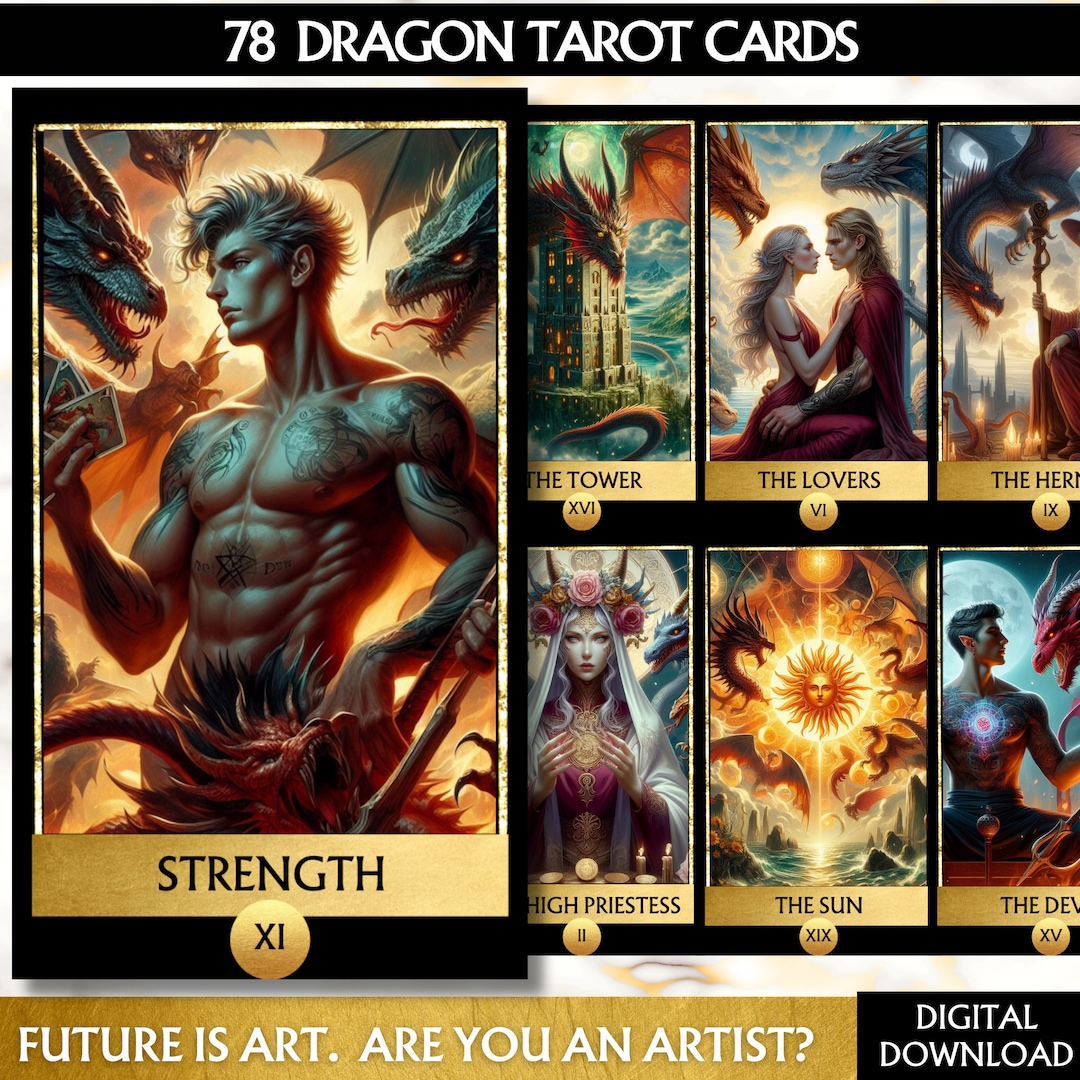 78 Tarot Cards Deck Dragon Tarot Deck Digital Chinese Dragon Artwork ...