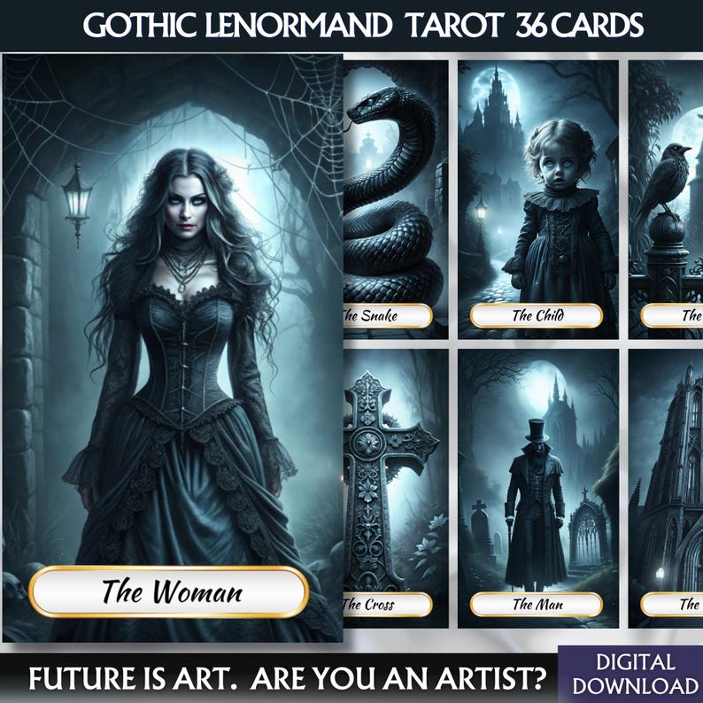 Gothic Tarot Lenormand Black Tarot Cards Deck Dark Tarot Deck Digital ...
