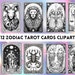 Printable Zodiac Tarot Cards Clipart, 12 Zodiac Cards Png, Zodiac ...