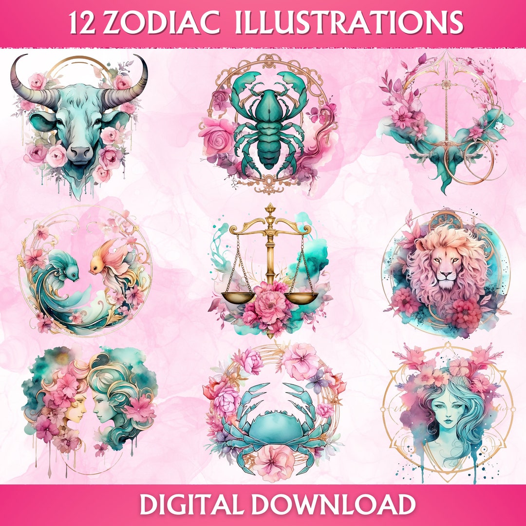 Zodiac Tarot Cards Clipart, 12 Zodiac Cards Png, Zodiac Design Clipart ...