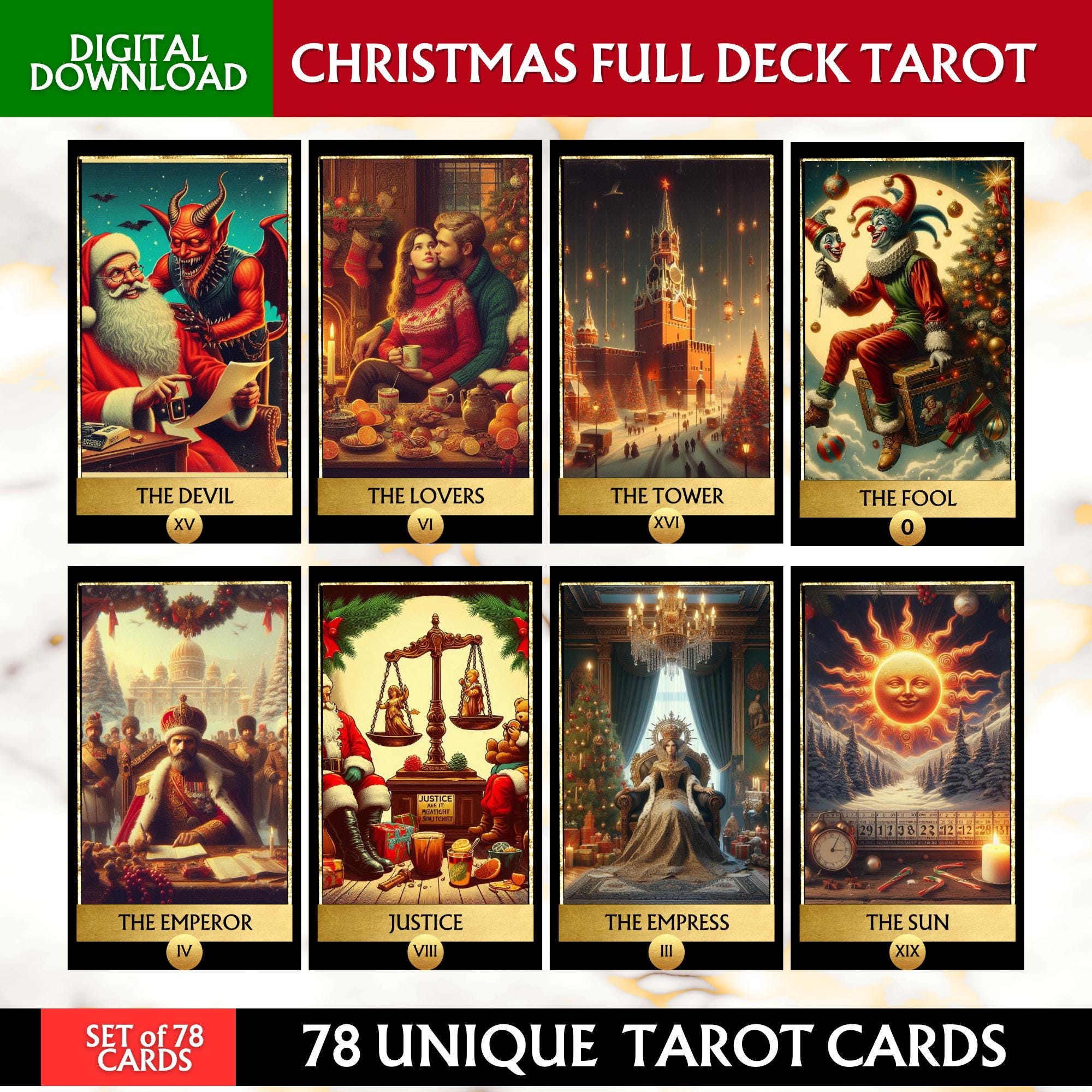 Vintage Christmas Tarot Deck 78 Tarot Cards Printable Retro Christmas ...