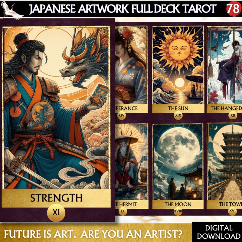Black Japanese Tarot Deck - Etsy
