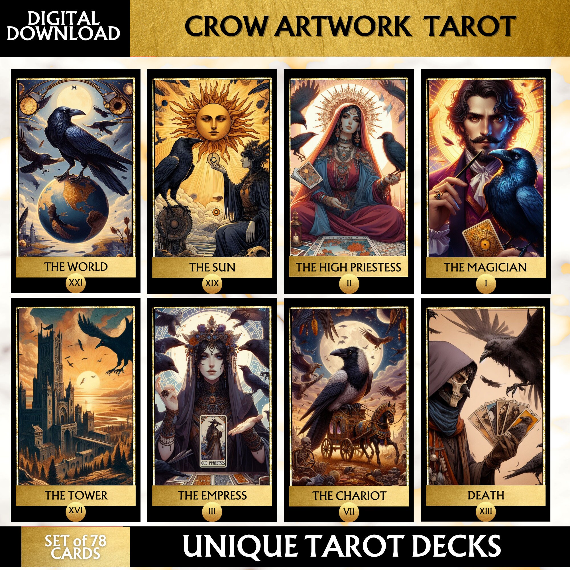 78 Tarot Cards Deck Raven Tarot Deck Digital Gothic Tarot Deck ...