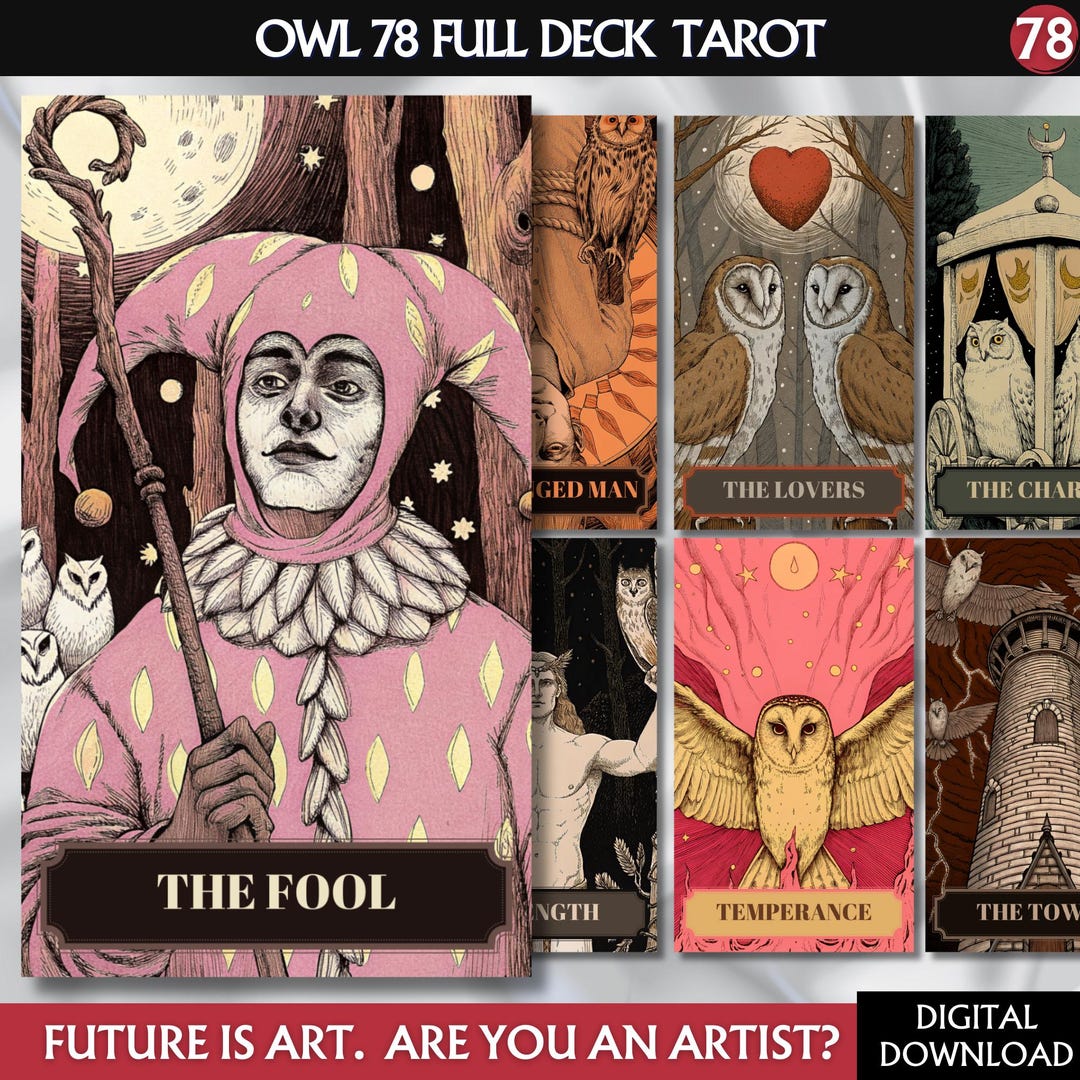 Digital Tarot Cards Owl Tarot Deck 78 Card Digital Tarot Deck Mystical ...